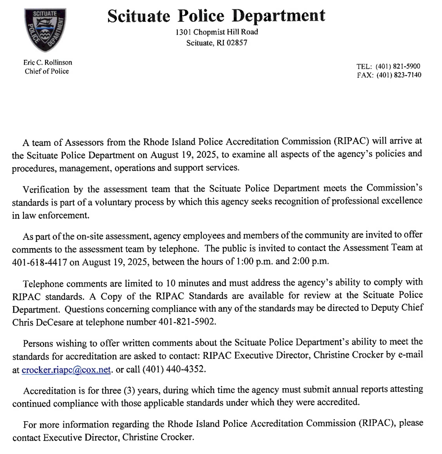 Scituate RI Police Department | (401) 821-5900